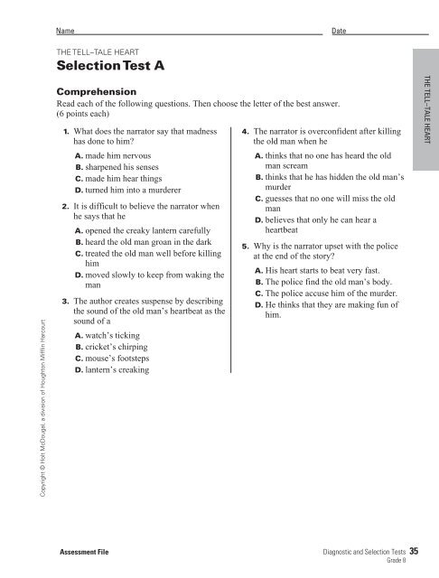 Tell Tale Heart Selection Test SchoolNotes Tell Tale Heart Selection Test SchoolNotes