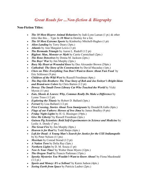 Great Reads for ...Non-fiction & Biography