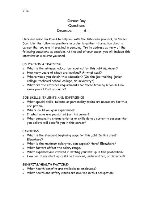 Questions To Ask On Careers Day