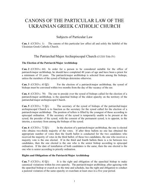 canons of the particular law of the ukrainian greek catholic church
