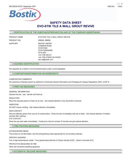 179886 COSHH Datasheet (PDF) - Travis Perkins
