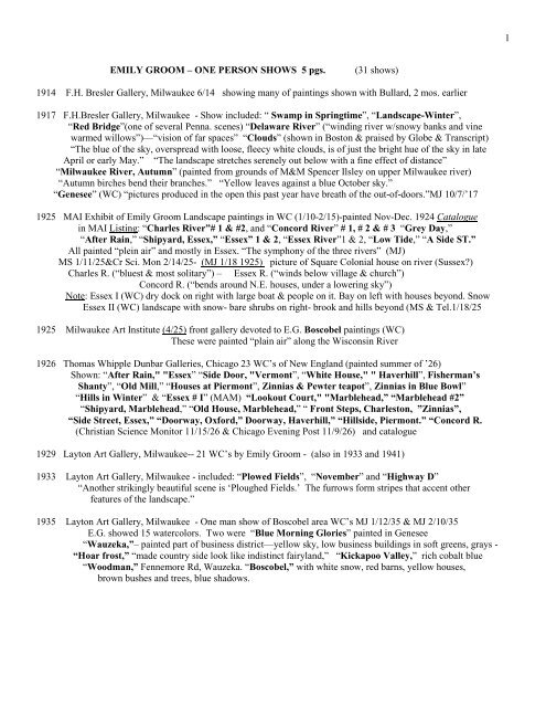 ONE PERSON SHOWS 5 Pgs - Emily Groom Gallery