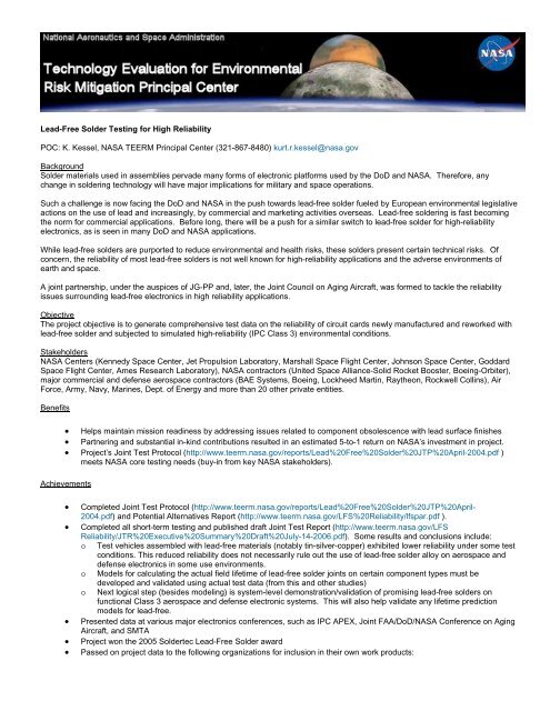 Lead-Free Solder Testing for High Reliability POC: K ... - AIM Solder