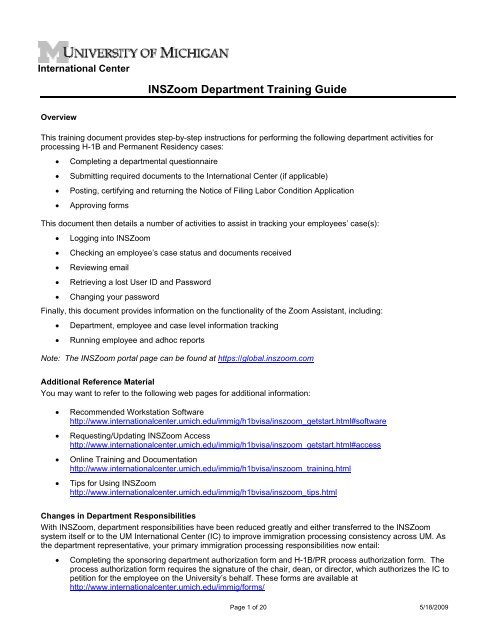 INSZoom Department Training Guide - International Center