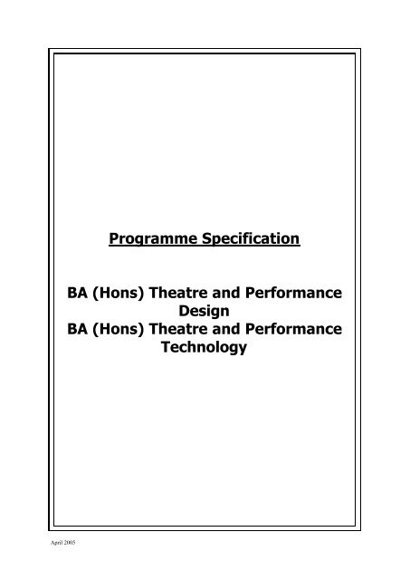 Programme Specification BA (Hons) Theatre and Performance ...