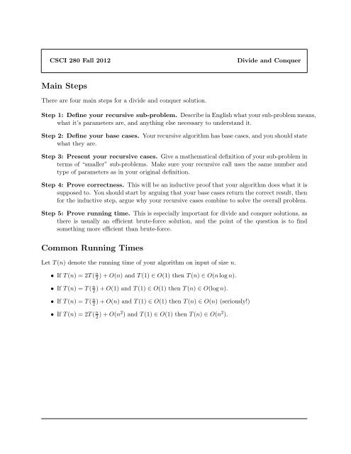 Divide And Conquer Proofs