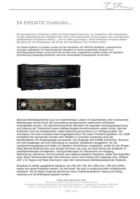 Ohm EA EXEGATIC 700 - 2400 - sld mediatec