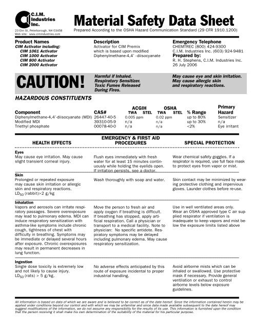 CIM Activator MSDS