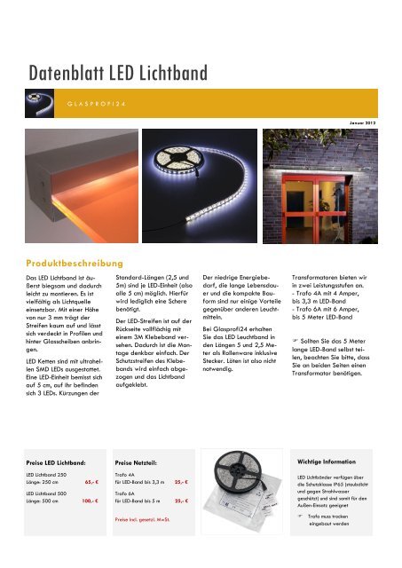 Datenblatt LED Lichtband - Glasprofi24