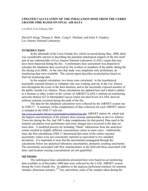 updated calculation of inhalation dose from the cerro granâ