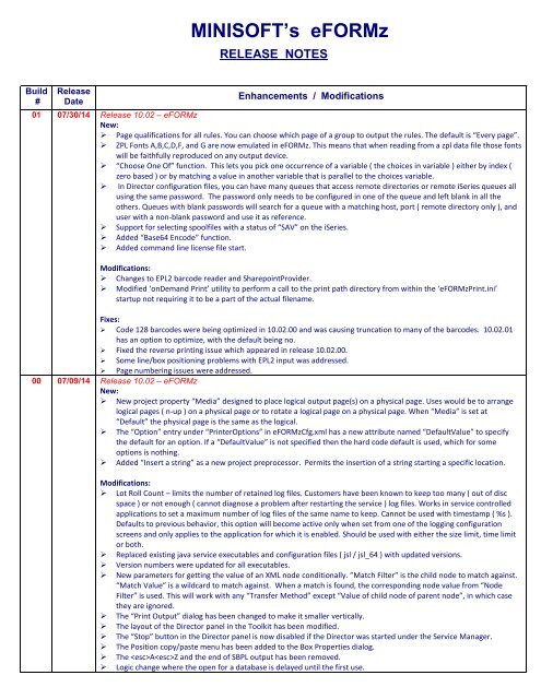 eFORMz Update - Minisoft