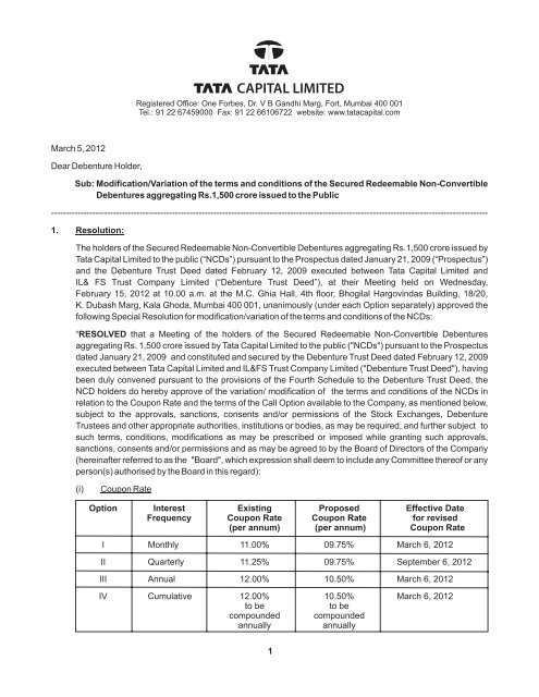 Intimation Letter - Tata Capital