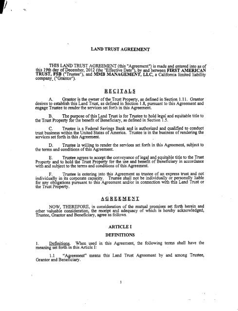 Land Trust Agreement - Progressive Community Management