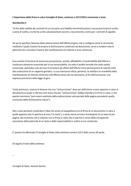 L'importanza della firma in calce-Consiglio di - Coordinamento ...