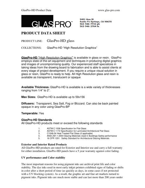 PRODUCT DATA SHEET - GlasPro