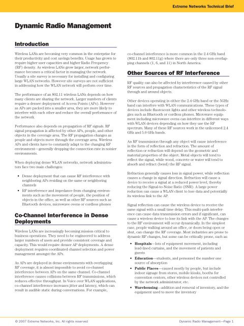 Dynamic Radio Management - Extreme Networks