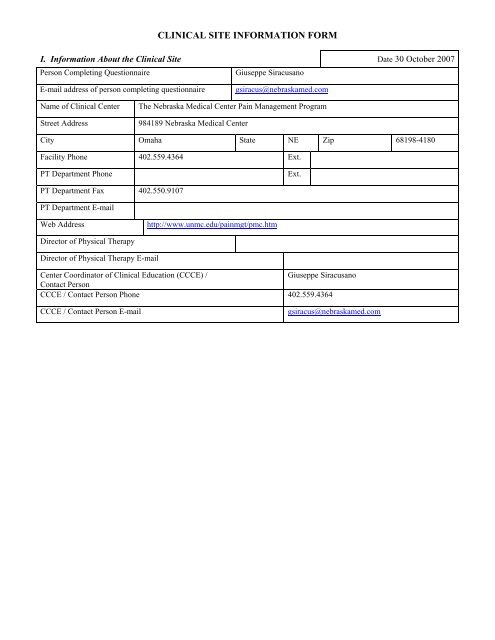 CLINICAL SITE INFORMATION FORM
