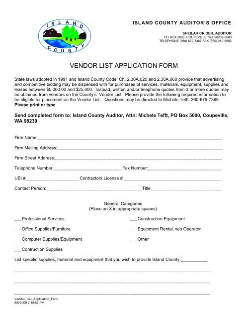 VENDOR LIST APPLICATION FORM