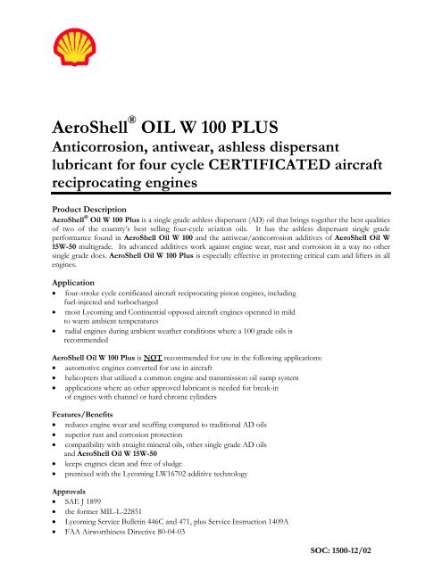 Aeroshell Oil W Single Grade