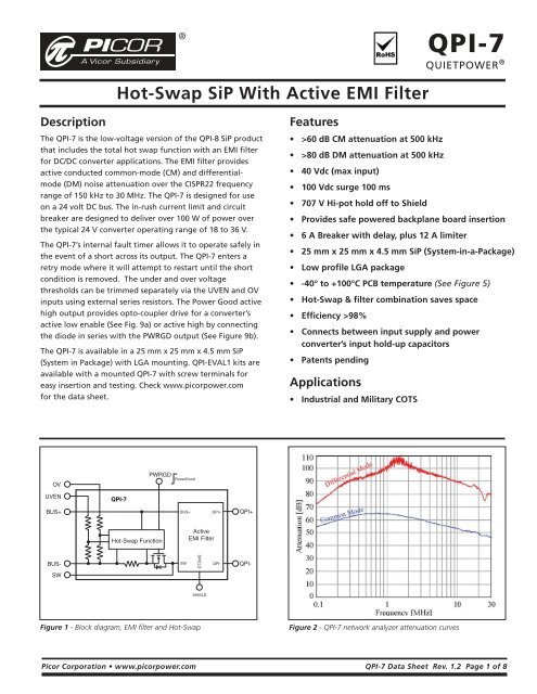 QPI-7 datasheet Hot-Swap SiP With Active EMI Filter - Vicor