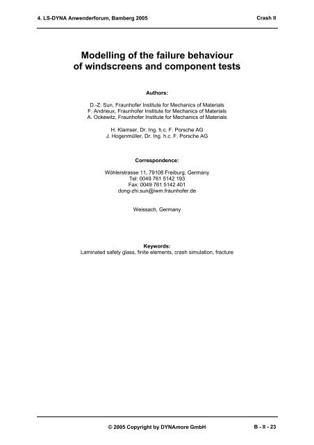 Modelling of the failure behaviour of windscreens ... - dynamore.de