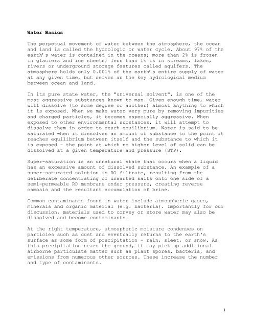 Water Basics The perpetual movement of water between the ...