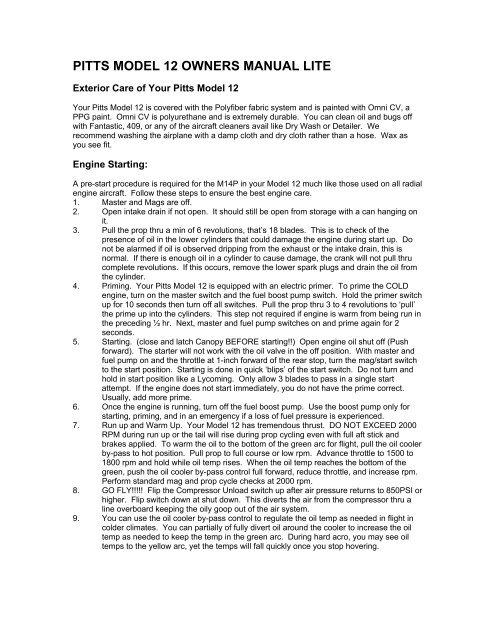 Exterior Care of Your Pitts Model 12 - Jim Kimball Enterprises, Inc.