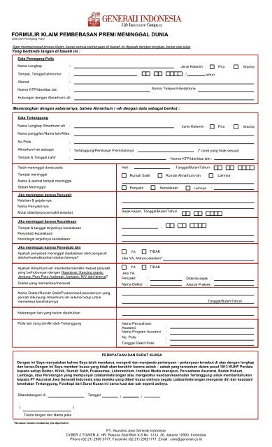 Formulir Klaim Pembebasan Premi Meninggal Dunia - Generali ...