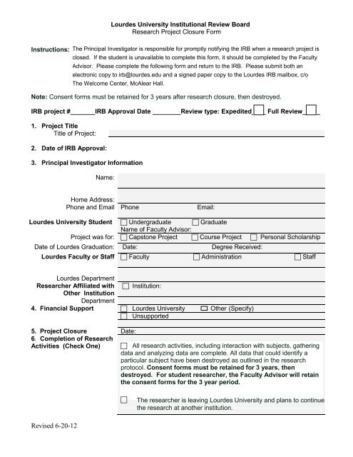 Project Closure Form