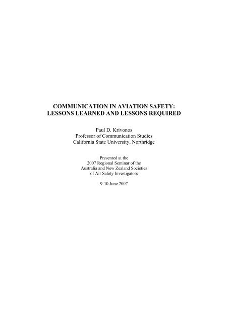 communication in aviation safety: lessons learned and ... - ASASI