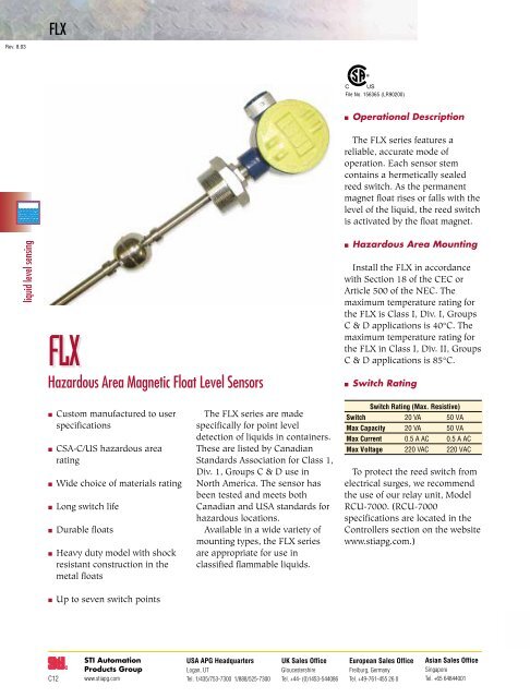 FLX Hazardous Area Magnetic Float Level Sensors