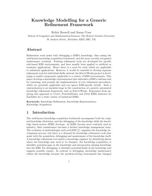 Knowledge Modelling for a Generic Refinement Framework