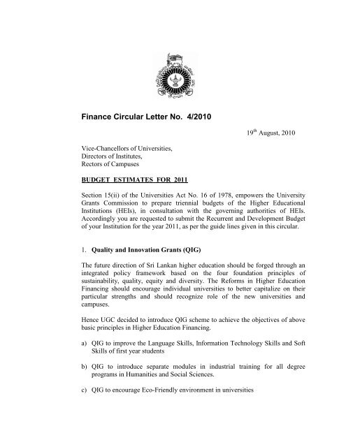Finance Circular Letter No. 4_2010.pdf - University Grants ...