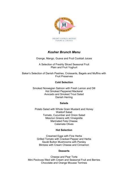 Kosher Brunch Menu â 2008 - Orient-Express