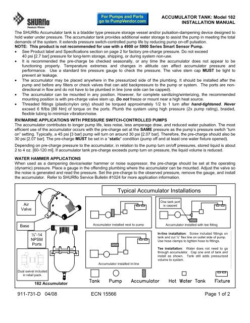 Typical Accumulator Installations - SHURflo