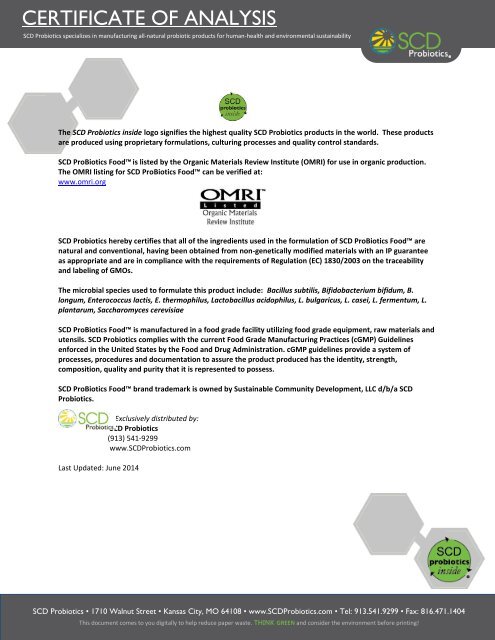 CERTIFICATE OF ANALYSIS