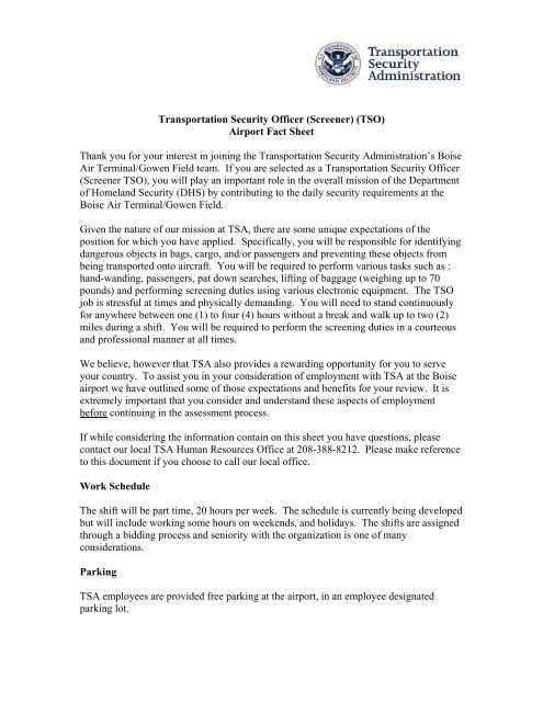 Transportation Security Officer (Screener) (TSO) - Homeland Security