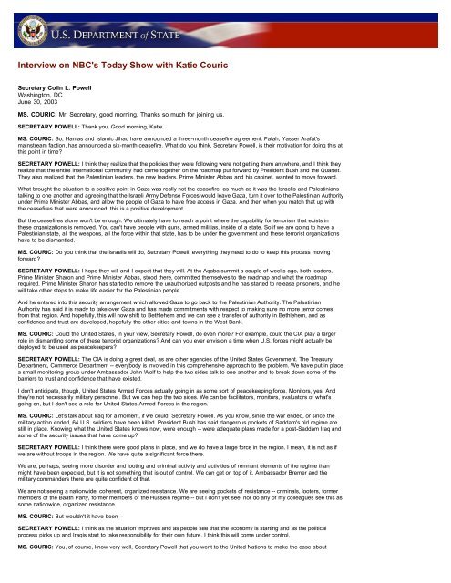 Interview on NBC's Today Show with Katie Couric - Leading To War