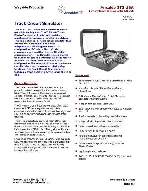 Track Circuit Simulator - Ansaldo STS