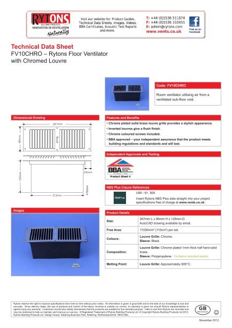 Technical Data Sheet - Rytons Building Products Ltd.