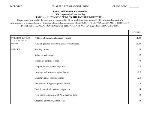 Final Project Grading Rubric