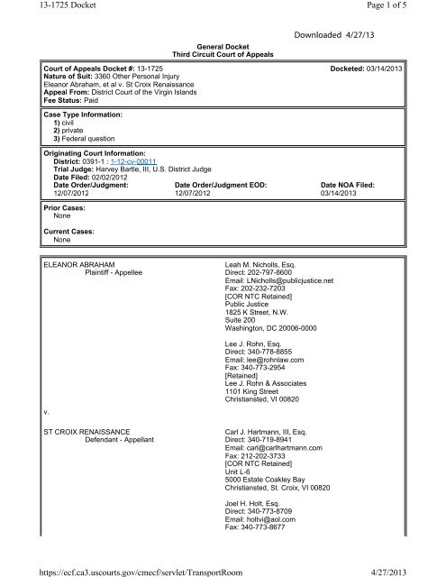 3. Court Docket Sheet - Federal Litigation 3. Court Docket Sheet - Federal Litigation