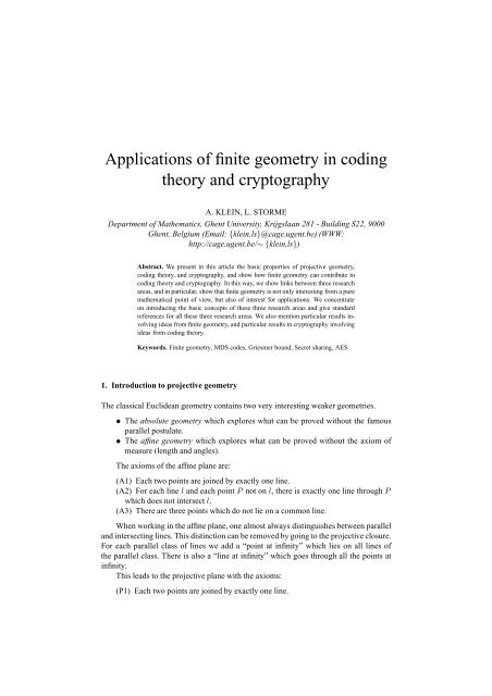 Applications Of Finite Geometry In Coding Theory And Cryptography 9899