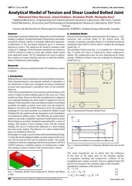 Analytical Model of Tension and Shear Loaded Bolted Joint - IJRMET