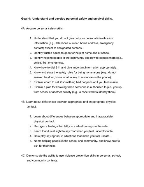 Fourth Grade Personal Safety