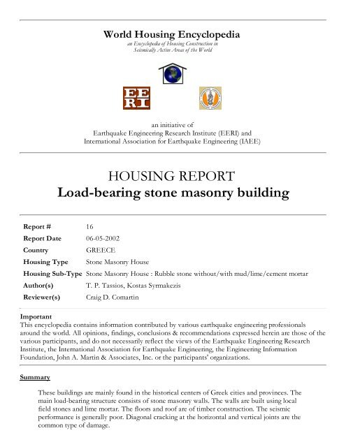 HOUSING REPORT Load-bearing stone masonry building