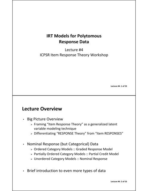 IRT Models for Polytomous Response Data