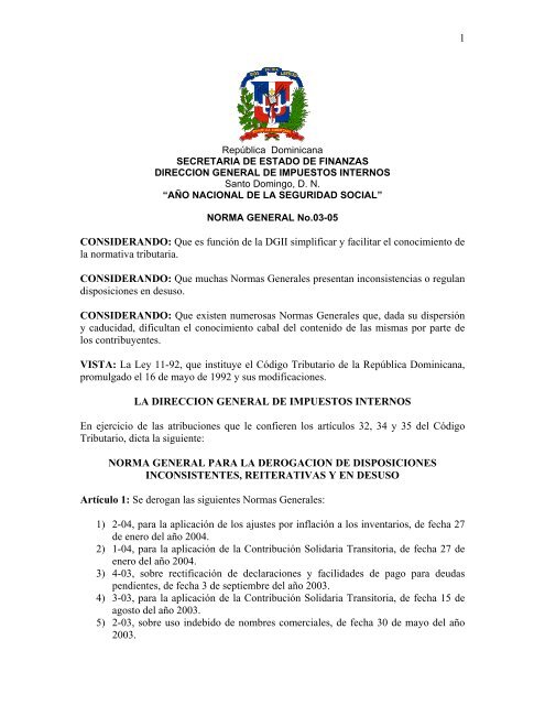 NORMA 3-05 - Direccion General de Impuestos Internos NORMA 3-05 - Direccion General de Impuestos Internos