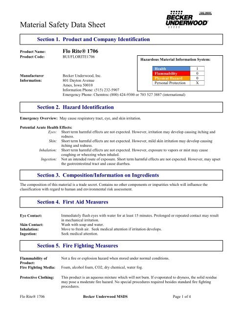 Flo Rite 1706 MSDS - Becker Underwood