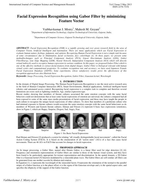 Facial Expression Recognition Using Gabor Filter By Ijcsmr